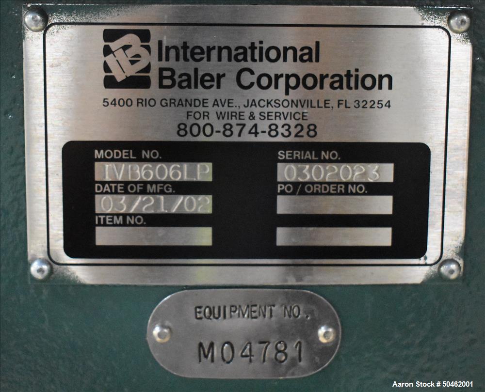 Used Baler International Corp Industrial Baler, Model IVB606LP..Has a
