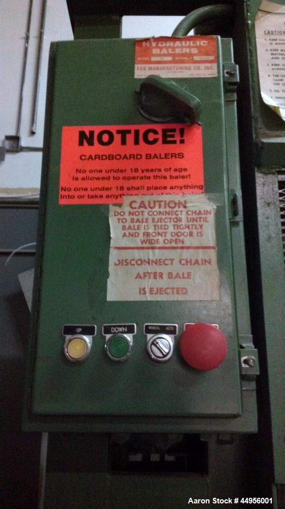 UsedFox Manufacturing Vertical Baler, Model 60. Driven by a 7.5 hp m