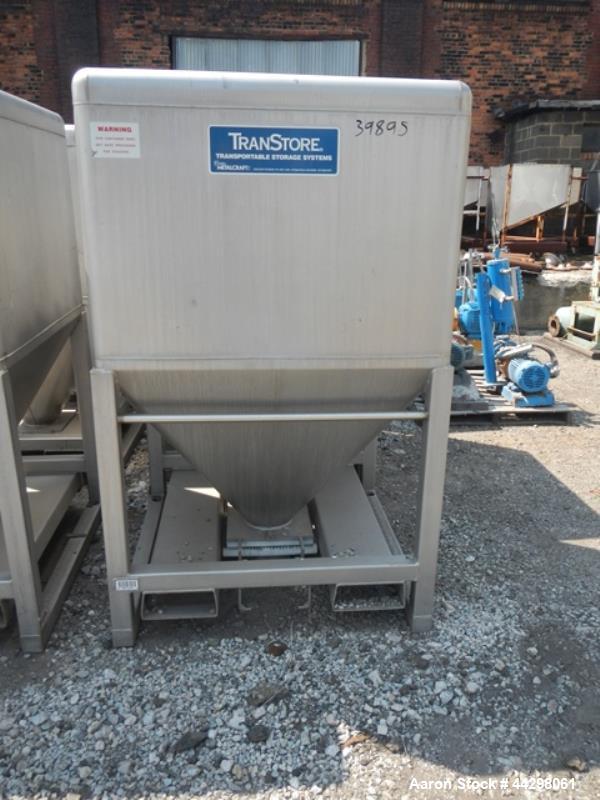 Used Transtore Tote Bin, 60 cubic feet, stainless steel construction,