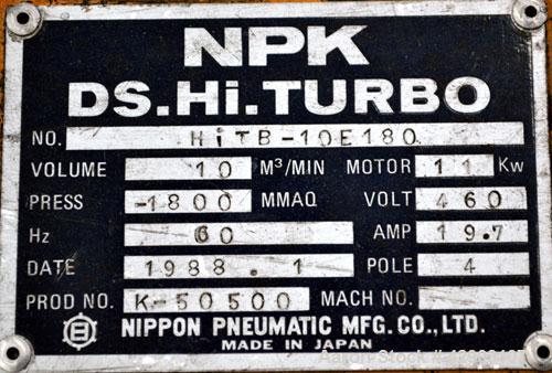 Used Nippon Pneumatic DS Hi-Turbo Blower, Model HITB-10E-180, Carbon