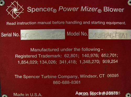 USED: Spencer Power Mizer high efficiency multi-stage centrifugal blo