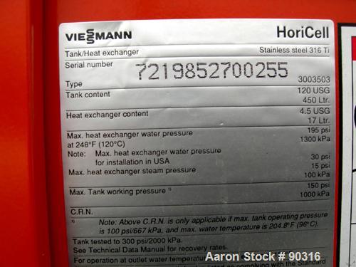 USED- Viessman Horicell Hot Water Storage Tank, 316 stainless steel.