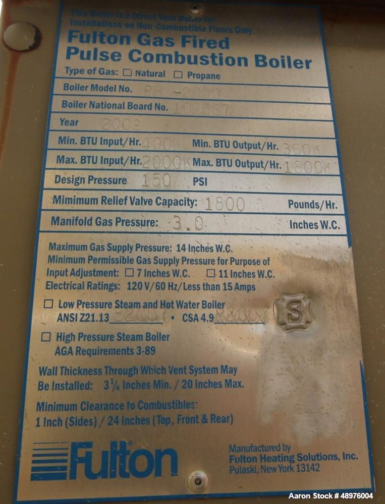 Used Fulton Gas Fired Pulse HW Combustion Hydronic Heating Boiler, Mo