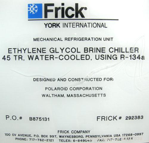 Used: Frick Ethylene Glycol Rotary Screw Chiller. (LOW TEMP) . Model