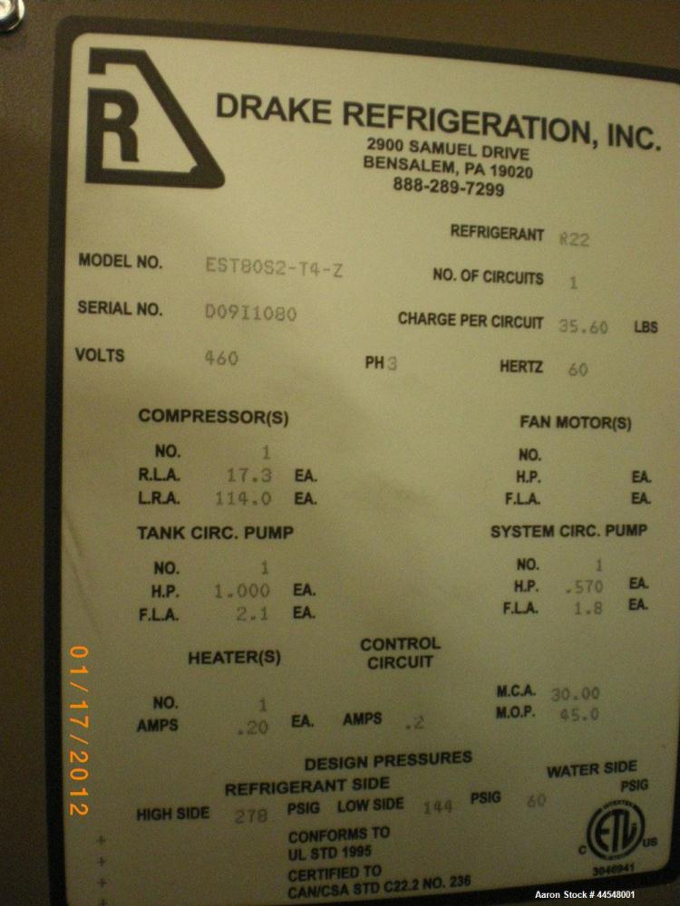 Used-Drake Water Chiller System, Model EST80S2-T4
