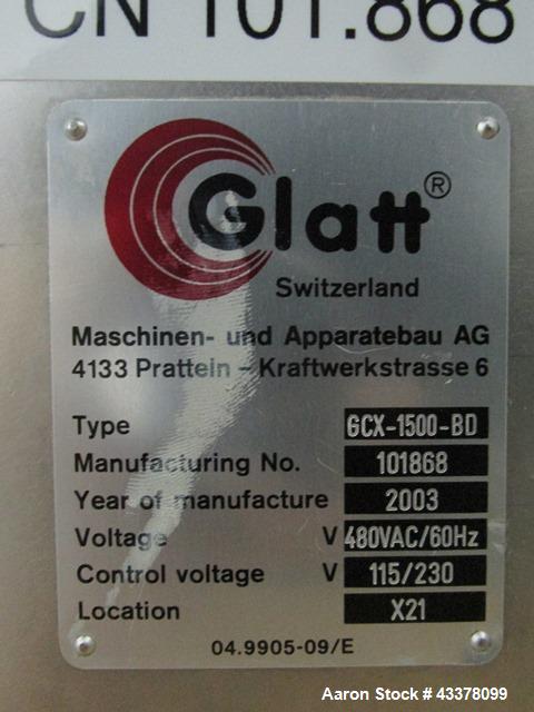 Used Glatt Coating Pan, Model GCX1500. Stainless steel construciton,