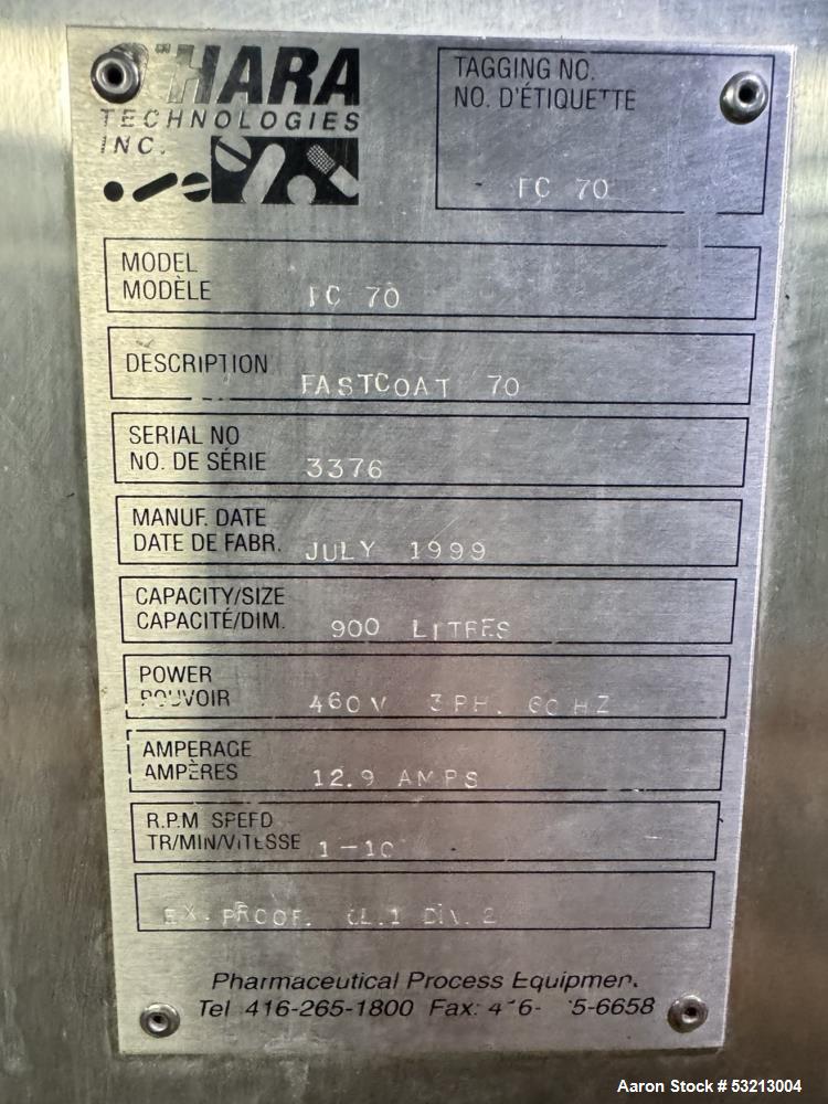 Used O’Hara FASTCOAT-70 70" Tablet Coater | 900L Capacity | Automatic ...