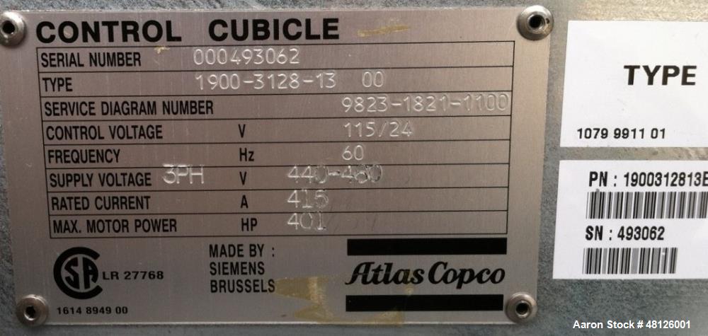 Used Atlas Copco Air Compressor, Model GA160W. Water cooled, 200 hp