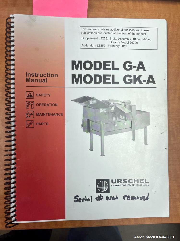 Used Urschel Dicer, Model G-A. Stainless steel construction; Rated fo