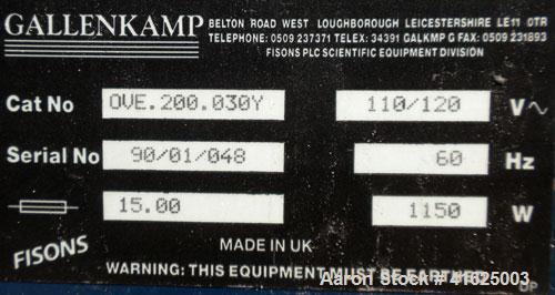 Used Gallenkamp Plus Oven, Model OVE.200.030Y. 304 stainless steel ch