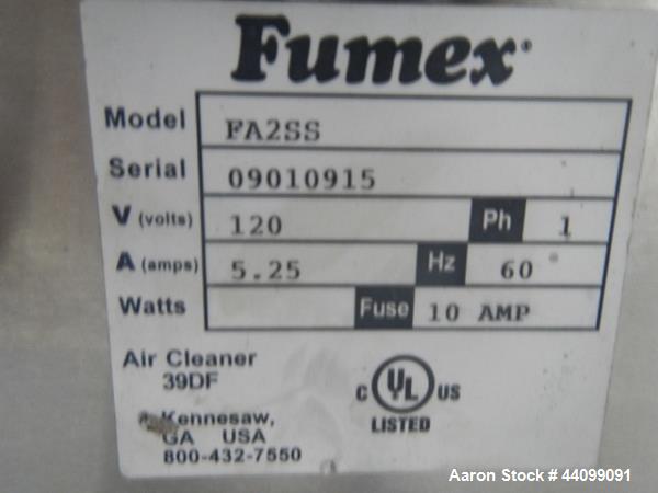 Used Fumex dust collector, model FA2SS, stainless steel construction,