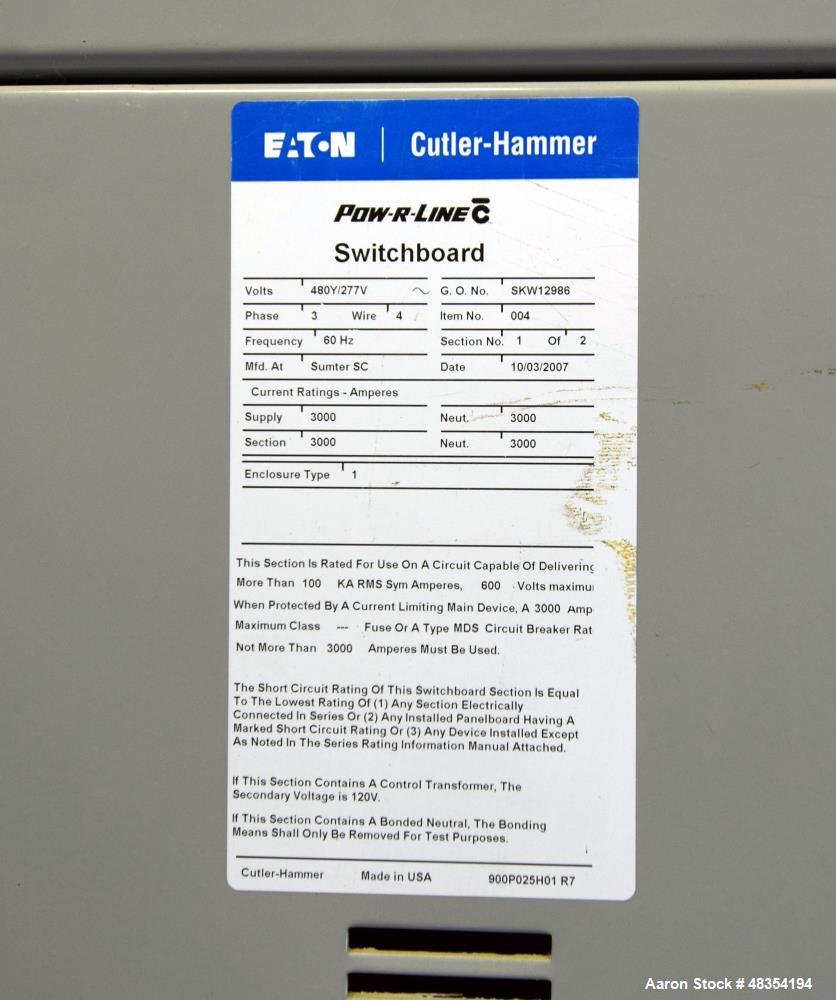 Used Eaton Cutler-Hammer 2 section Pow-R-Line C Switchboard, volts 48