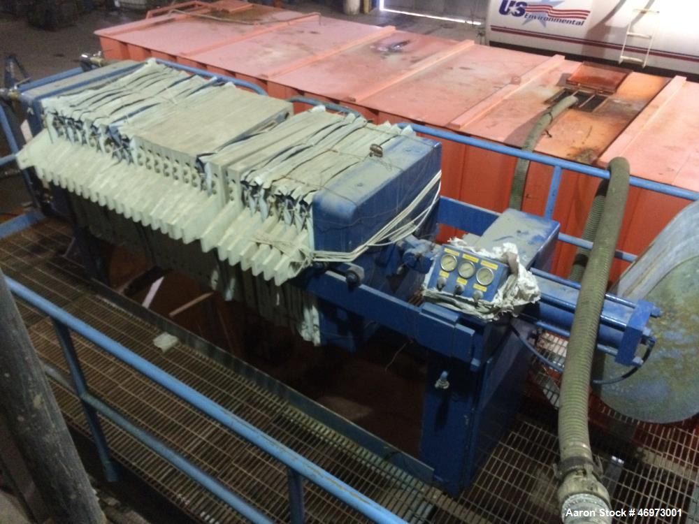 Used JWI Filter Press. 10 cubic foot, elevated stand for roll of box.