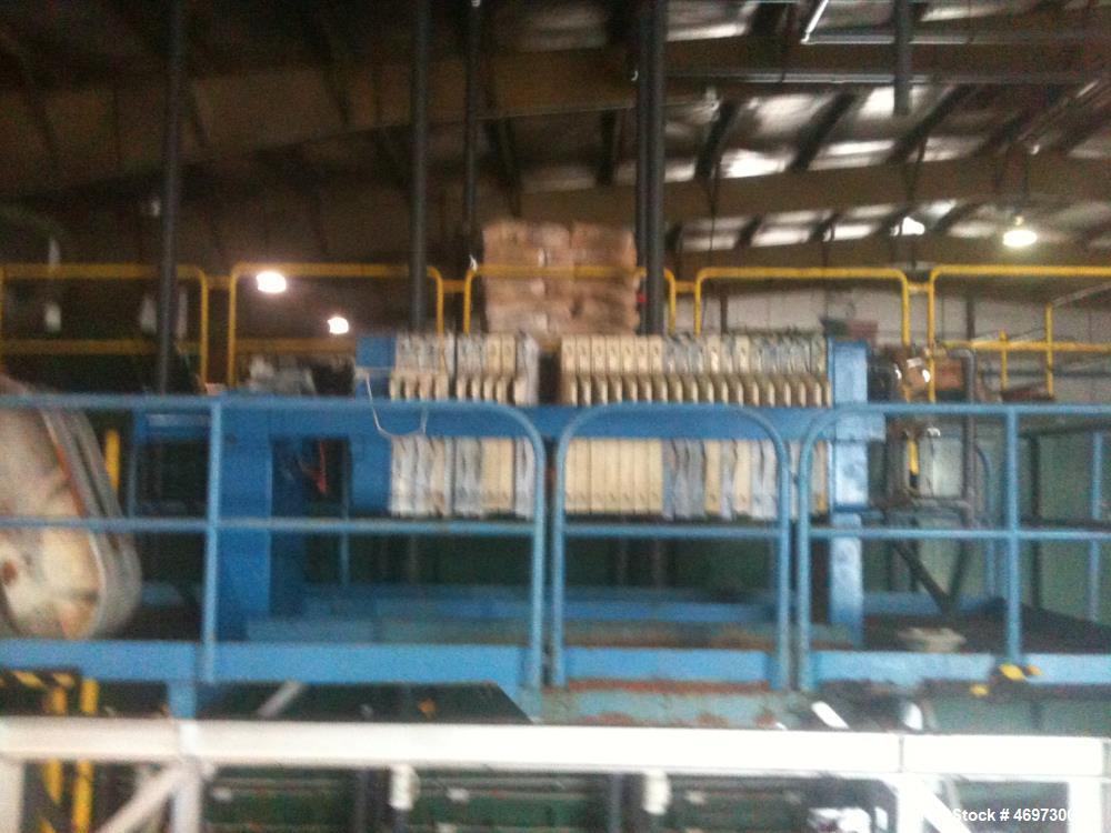 Used JWI Filter Press. 10 cubic foot, elevated stand for roll of box.