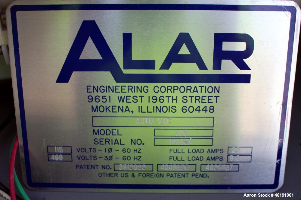 Used Alar Auto-Vac Filter System consisting of: (1) Alar rotary vacuu