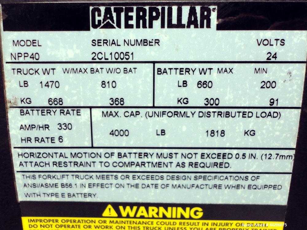 Used CAT Model NPP40, 4,000 Pound Capacity Electric Walk Behind Forkl