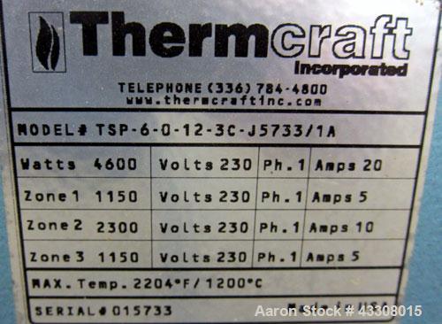 Used Thermcraft Split Tube Furnace, Model TSP-6-0-12-3C-J5733/1A. Max