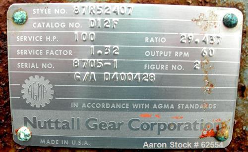USED: Nuttall Gear Crop parallel shaft reducer, model 87R52407, catal