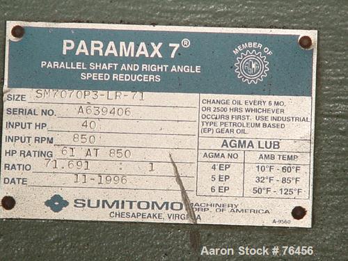 Used Sumitomo Paramax 7 Parallel Shaft Reducer, Model SM7070P3-LR-71.