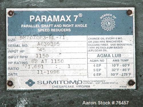 Used Sumitomo Paramax 7 Parallel Shaft Reducer, Model SM7070P3-RL-71.