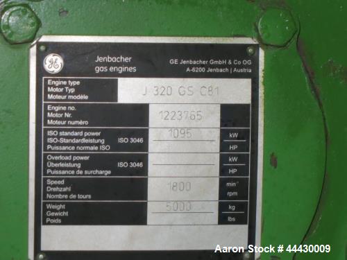Used Jenbacher 1095 kW Natural Gas Generator Set, Model J320GS C81. S