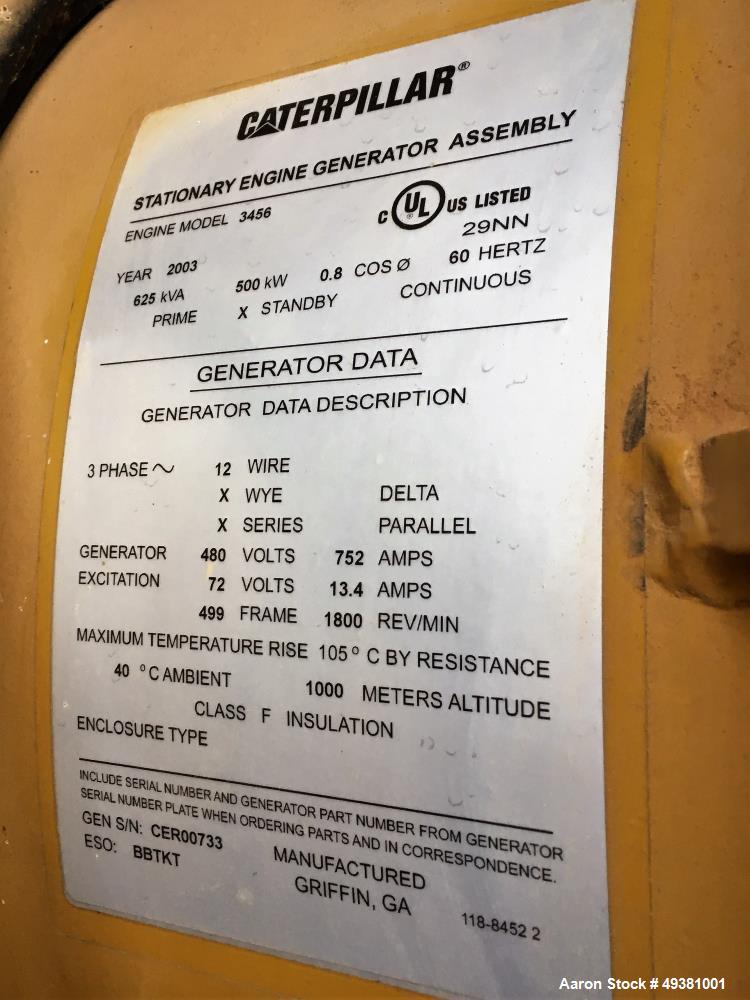 Used Caterpillar / CAT Generator, 500 kW Standby Diesel Generator Set