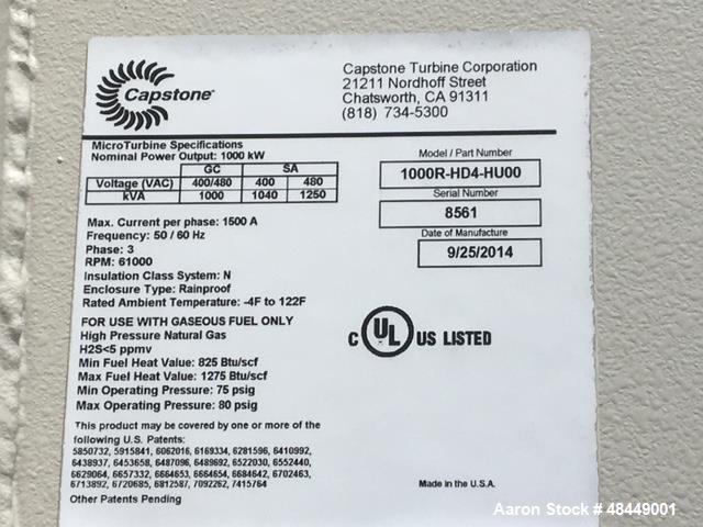 Used Capstone Micro Turbine with Bullet Proof Enclosure, Model C1000,