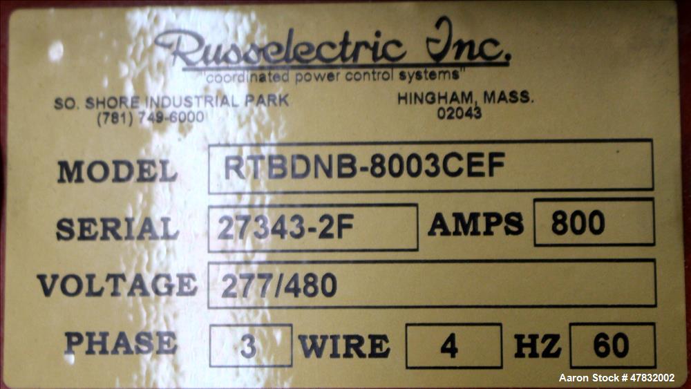 Used Russelectric Dual Operator Automatic Transfer Switch, Model RTBD