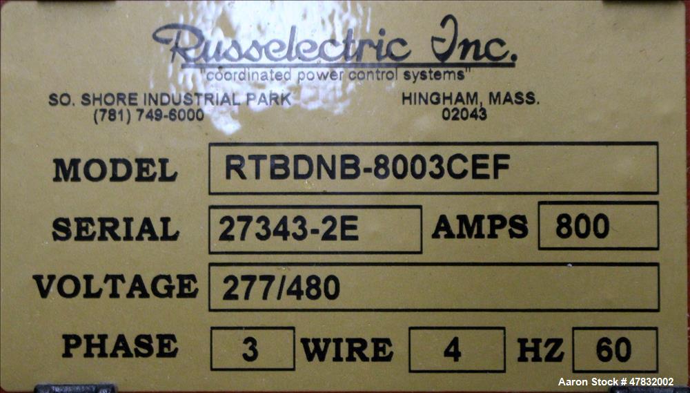 Used Russelectric Dual Operator Automatic Transfer Switch, Model RTBD