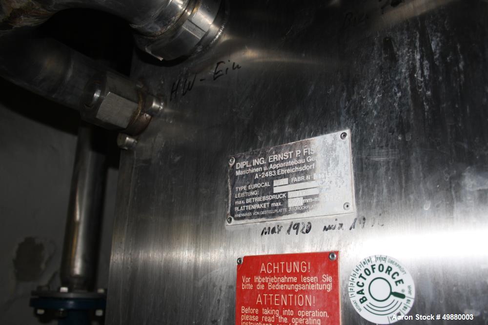 Used Ernest P. Fischer Heat Exchanger, Type 8.1. 300 HL/Hr. 316 stain