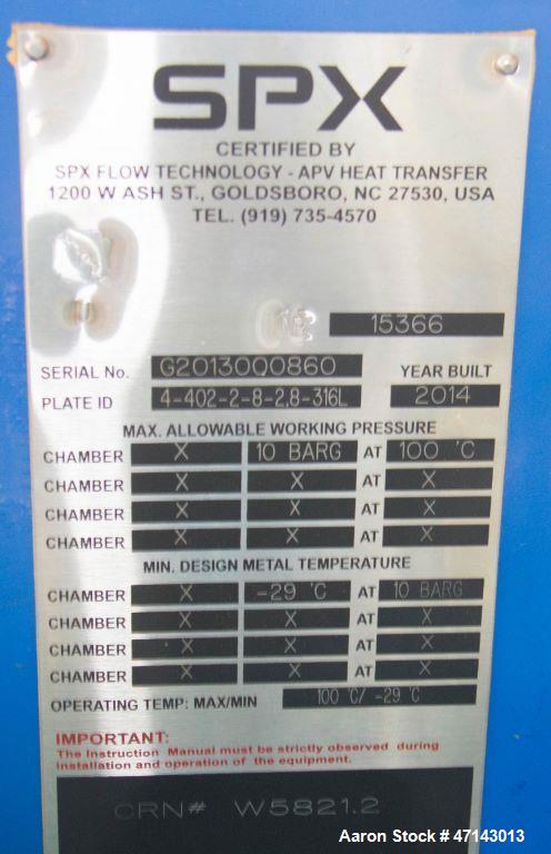 Unused - 414 Sq Ft SPX APV Cooler Lube Oil Heat Exchanger; Maximum Al