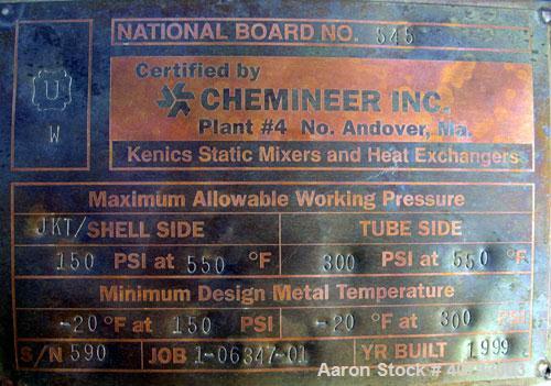 Used Chemineer Shell & Tube Heat Exchanger, Model 6-50, 28 Square Fee