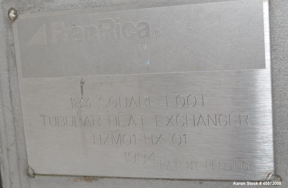 Used Fran Rica Shell & Tube Heat Exchanger, Approximate 183 Square Fe