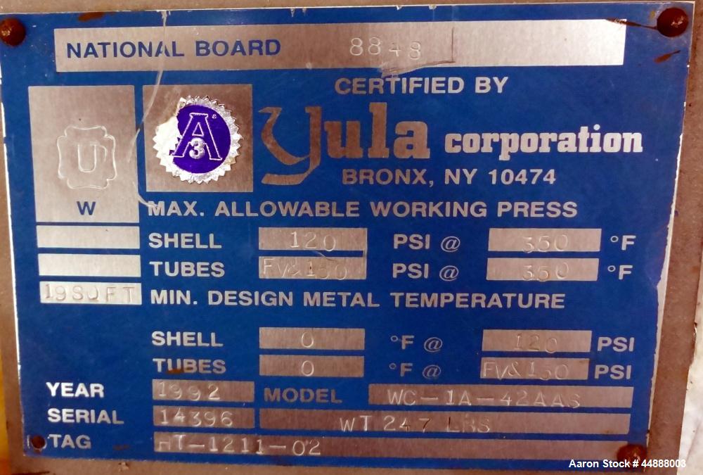 Used- Yula Corporation Single Pass Shell & Tube H