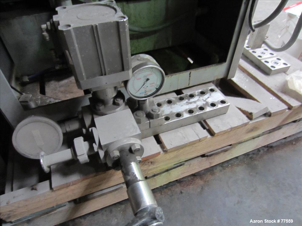 Used Niro Homogenizer, Stainless Steel. 3 Plunger, 2 stage. Driven by