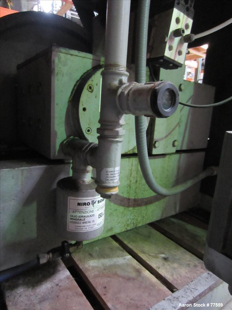 Used Niro Homogenizer, Stainless Steel. 3 Plunger, 2 stage. Driven by