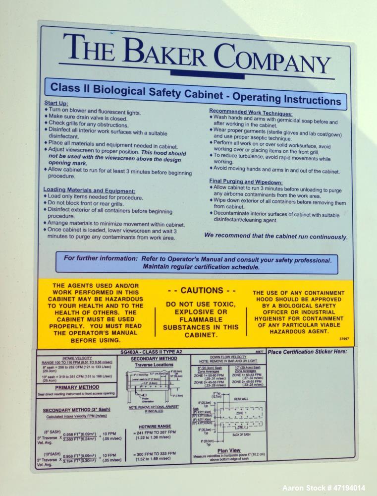 Used- The Baker Company SterilGard III Advance Cl