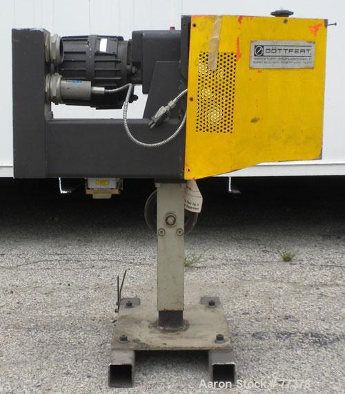 Used Gottfert Rheometer, Model 019.2/20799. Manually adjustable raise