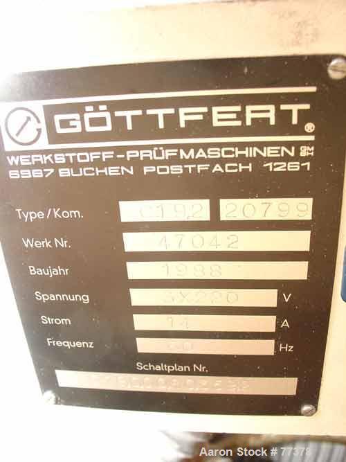 Used Gottfert Rheometer, Model 019.2/20799. Manually adjustable raise