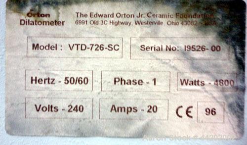 Used Orton Ceramic Dilatometer, Model VTD-726-SC. Designed to measure