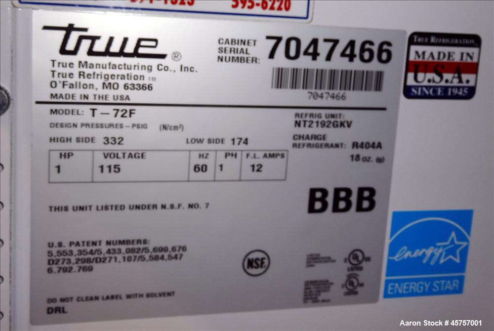 Used True Manufacturing Commercial Refrigerator, Model T-72F, 72 Cubi