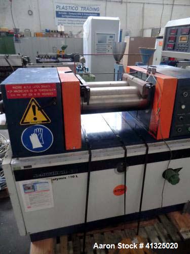Used Schwabenthan 2 Roll Mill, Model Polymix 200 L. Throughput 110 lb