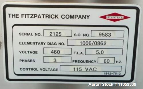 Used Fitzmill Model M5A Hammer Mill. Electrical requirement 3/60/460v