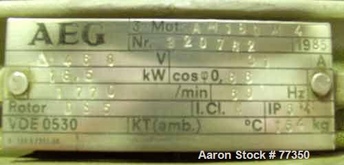 Used AEG Motor, 18.5 kw (24 hp), 3/60/460 volt, 1770 rpm.