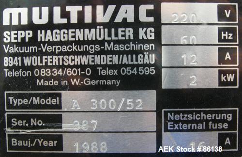 USED: Multivac tray sealer, model A300/52. Designed to seal food prod