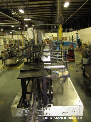 Used Hartness, Case Packer with Infeed Laner, Model 825. Lowering hea