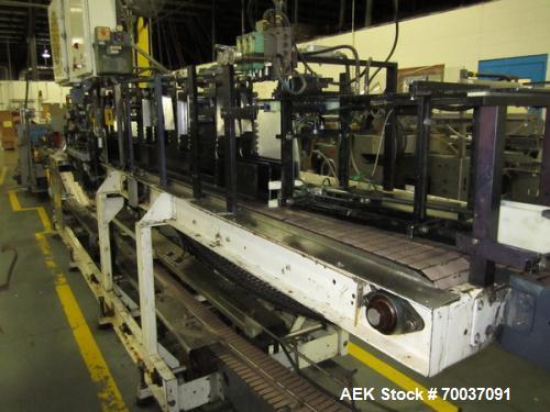 Used Hartness, Case Packer with Infeed Laner, Model 825. Lowering hea