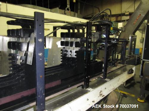 Used Hartness, Case Packer with Infeed Laner, Model 825. Lowering hea