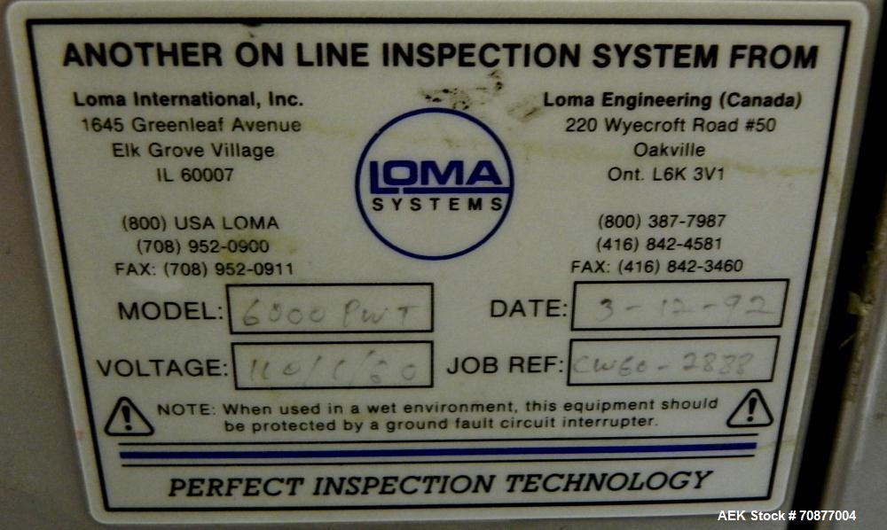 Used Loma Model 6000PWT Automatic Belt Checkweigher. Has 5- 1/2" wide