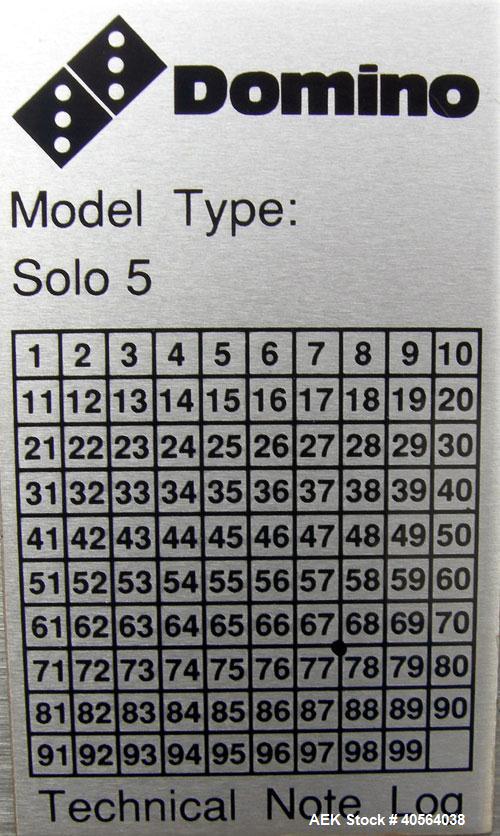 Used Domino Ink Jet Coder, Model Solo 5. Includes a pedestal stand.